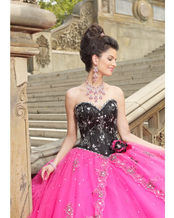 Fuchsia And Black Ball Gown Strapless Sweetheart Full Length