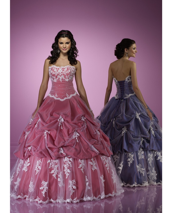 Pink Ball Gown Strapless Lace Up Full Length Quinceanera Dresses With